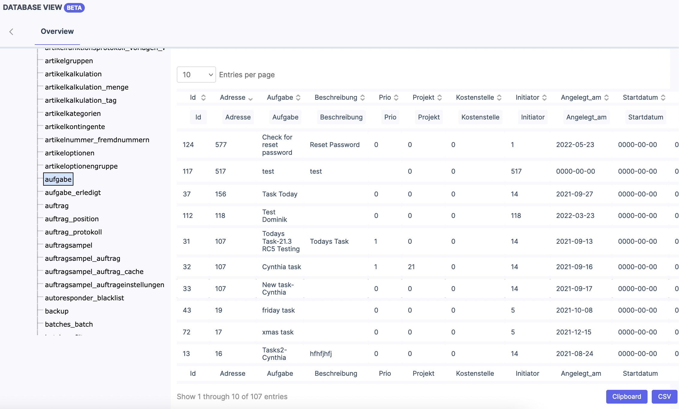 Database View – Xentral help center
